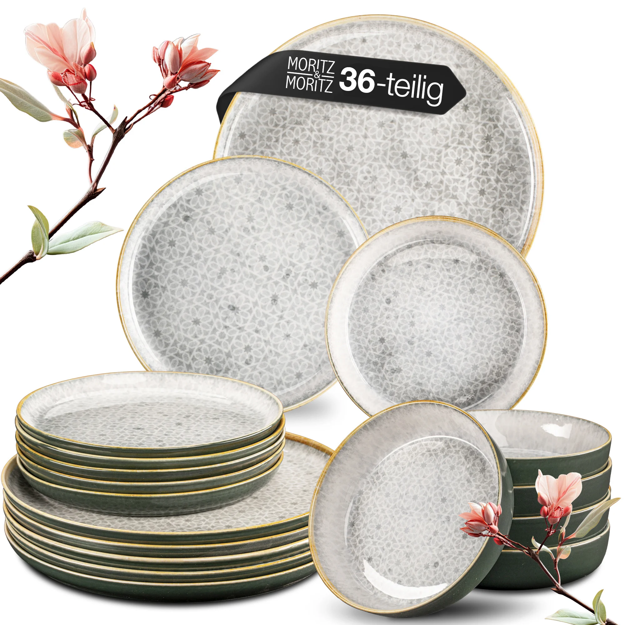 Geschirr Set Grau 12 Personen